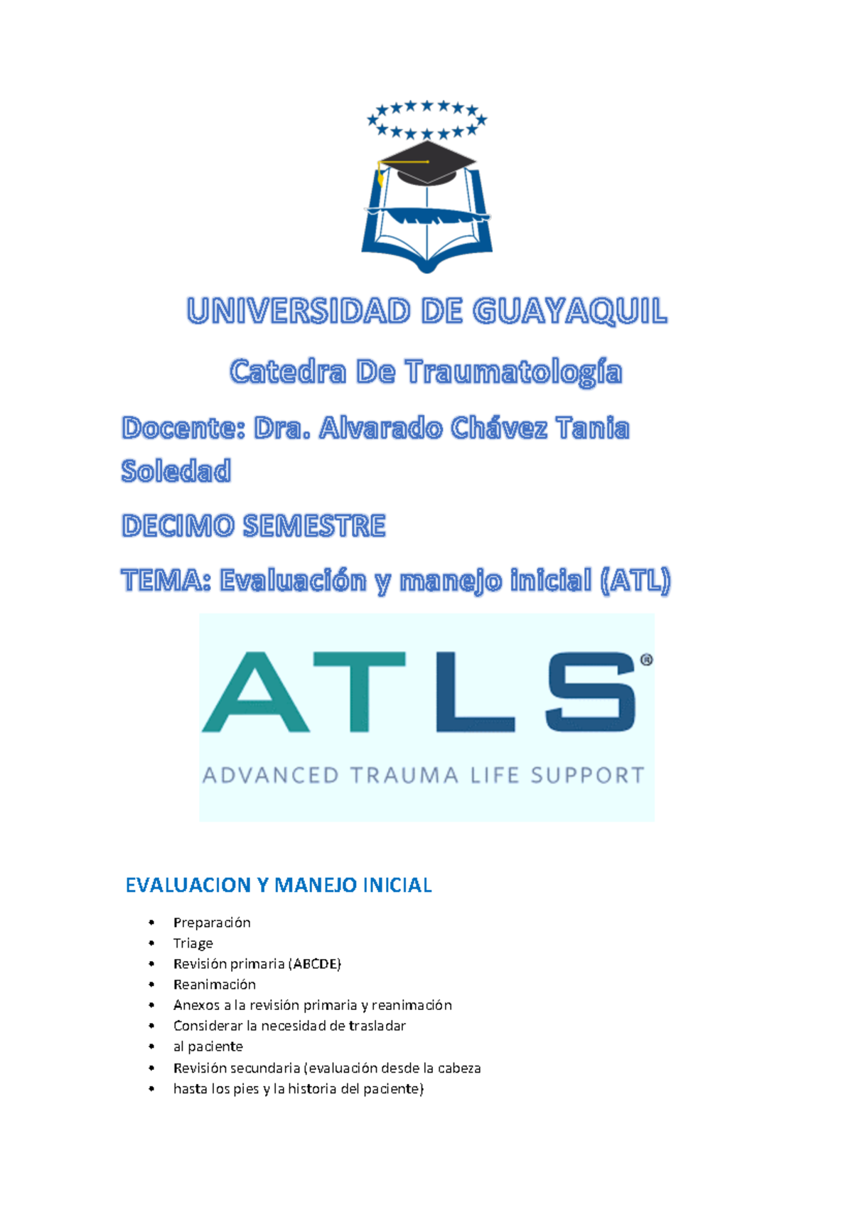 ATLS Y POLITRAUMATIZADO - EVALUACION Y MANEJO INICIAL Preparación ...