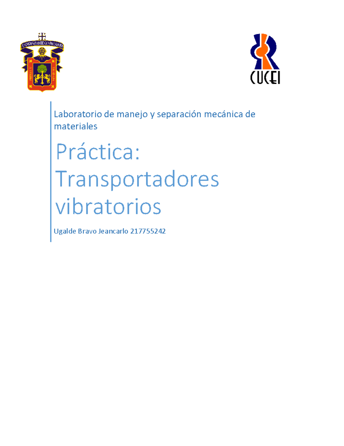 Práctica transportadores vibratorios - Warning: TT: undefined function: 32 Laboratorio de manejo ...