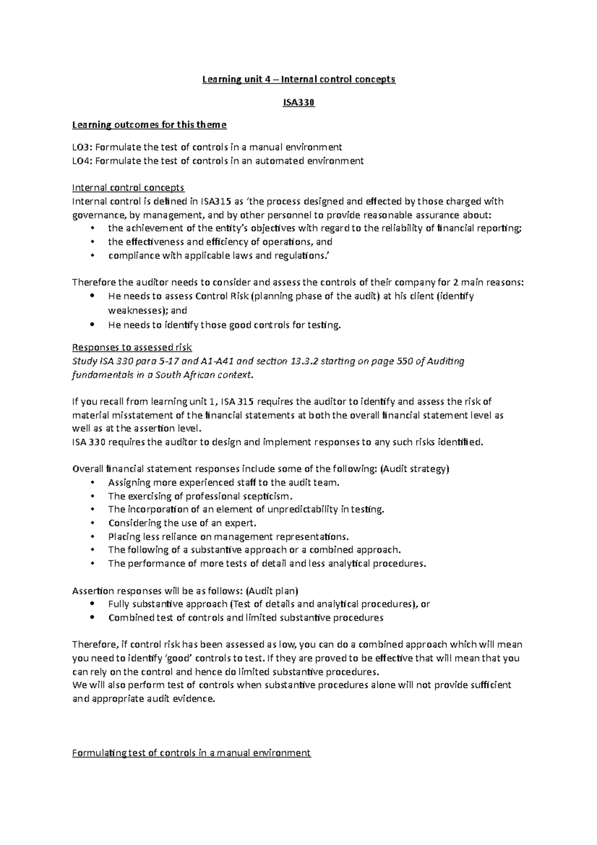 Learning unit 4 - Theme 2 - Learning unit 4 – Internal control concepts ...