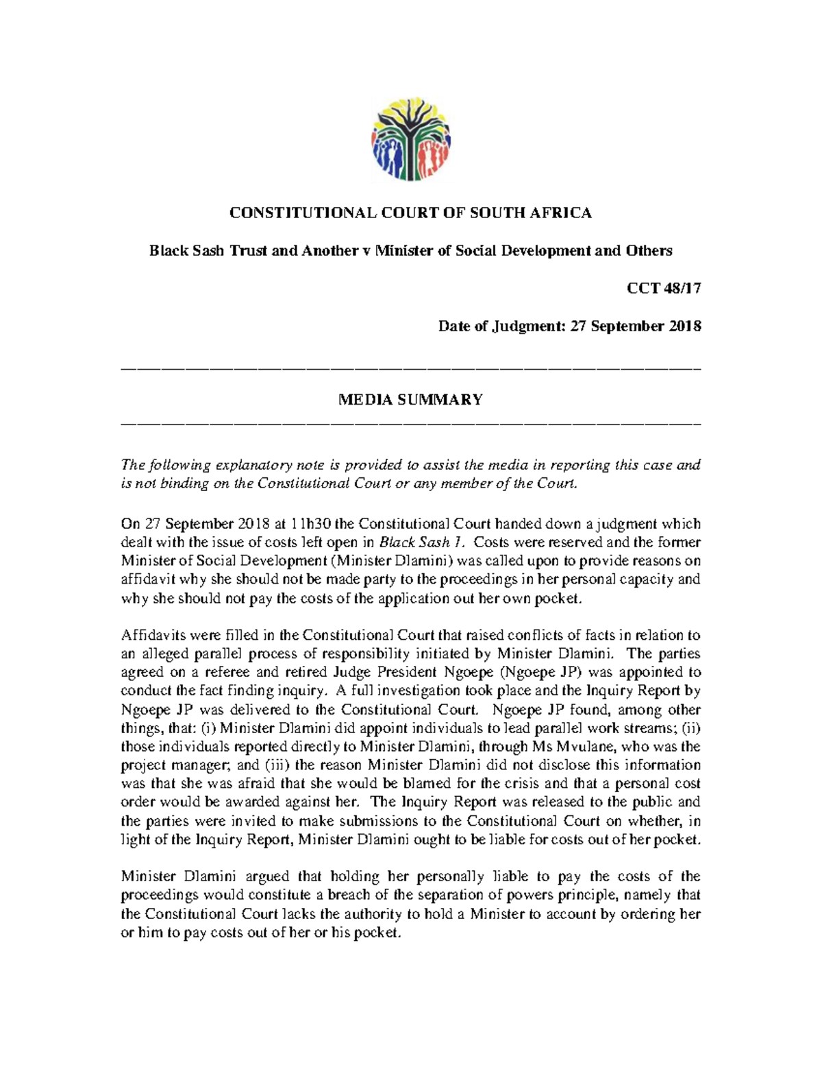 36media - CASE LAW - CONSTITUTIONAL COURT OF SOUTH AFRICA Black Sash ...