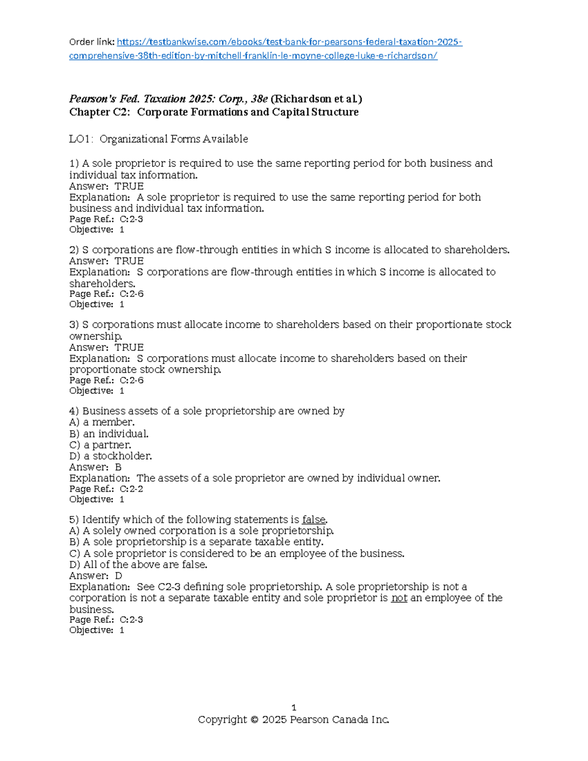 Test Bank For Pearson’s Federal Taxation 2025 Comprehensive, 38th ...
