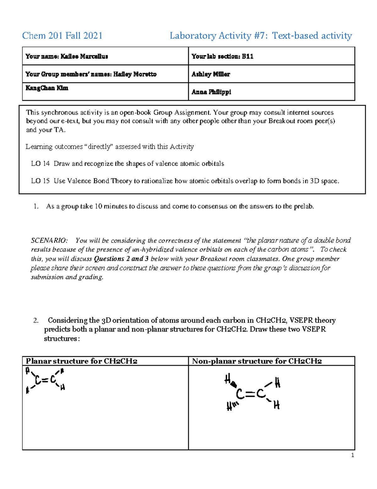 Chemistry Laboratory Activity Lecture 7 General Chemistry - Chem 201 ...