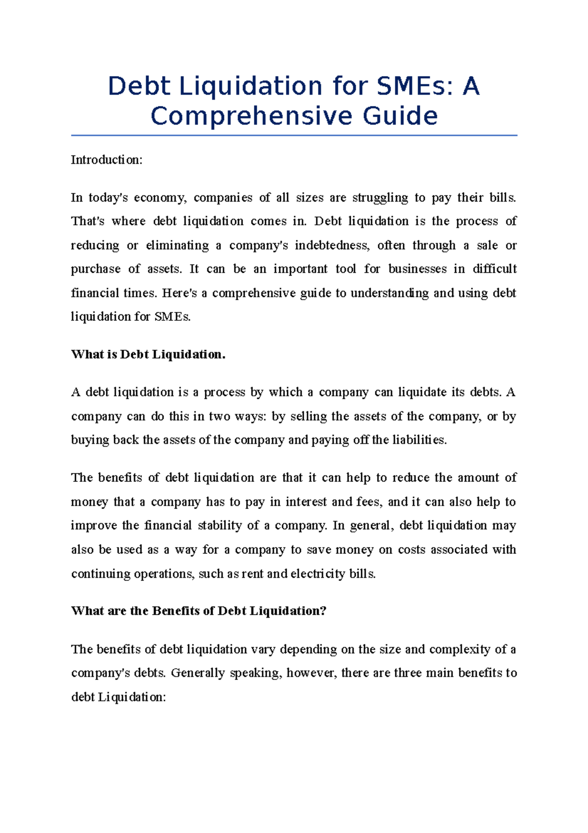 Debt Liquidation for SMEs, A Comprehensive Guide - Debt Liquidation for ...