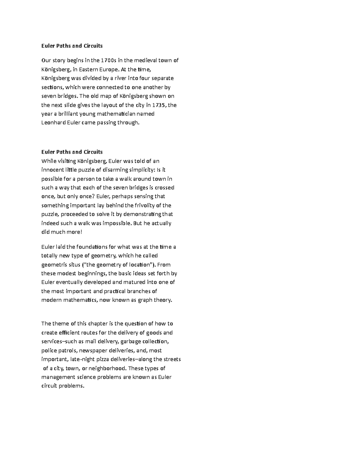 Math Euler Circuits - These are notes taken/collected straight from the ...