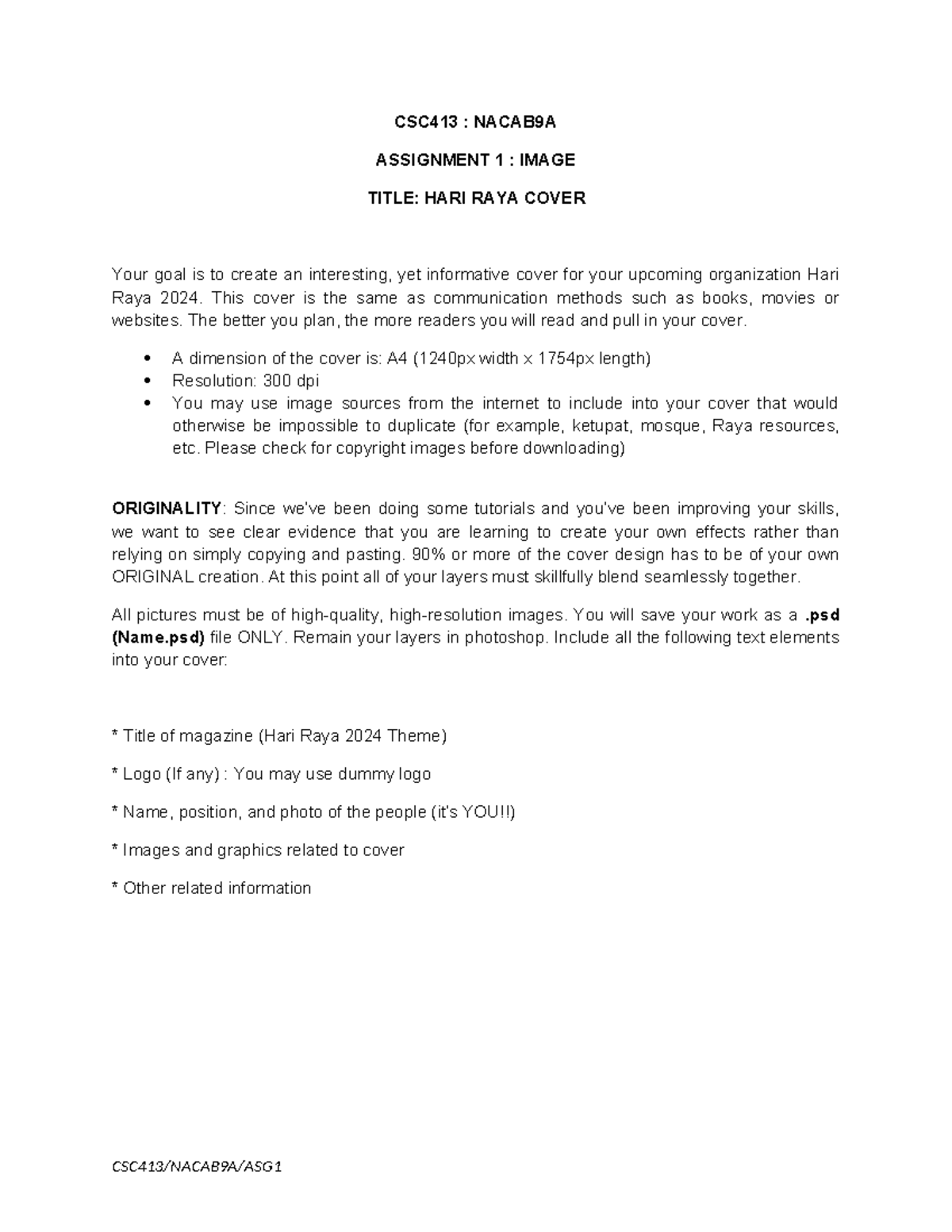 Csc413 Assignment 1 Csc413 Nacab9a Assignment 1 Image Title Hari Raya Cover Your Goal Is