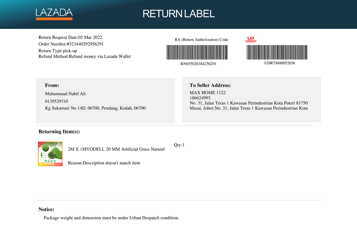 Return Label - Hhnsndnxjzzj - RETURN LABEL Refund Method:Refund money ...