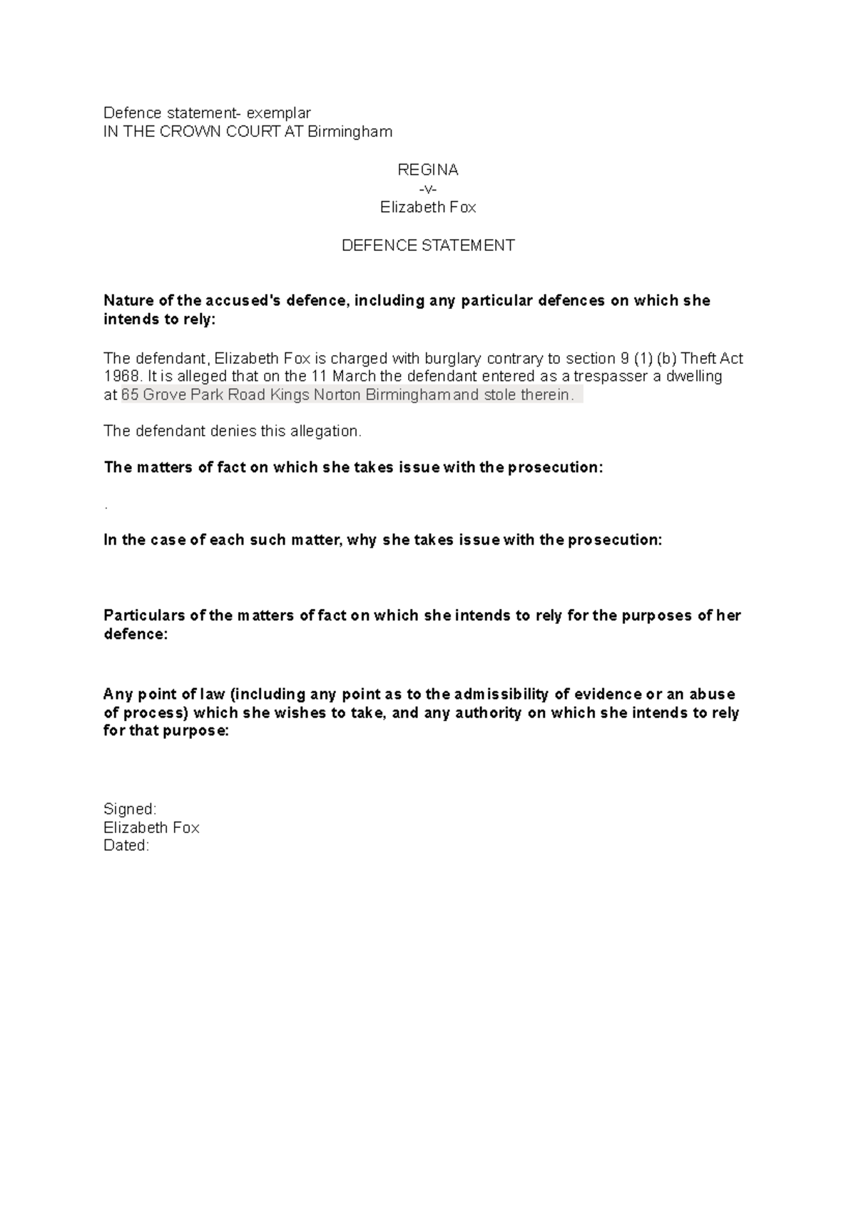 CLP WS6 Apply Defence Statement Template - LA3004 - London - Studocu