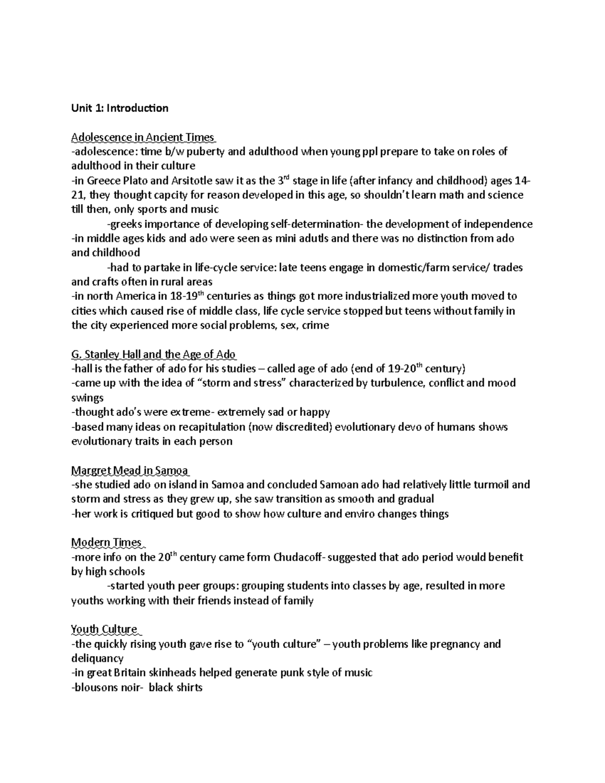 Ado Notes units 1-10 - Unit 1: Introduction Adolescence in Ancient ...