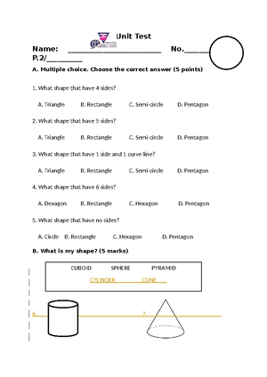 MATH UNIT TEST Shapes - mTHSD - Unit Test Name ...