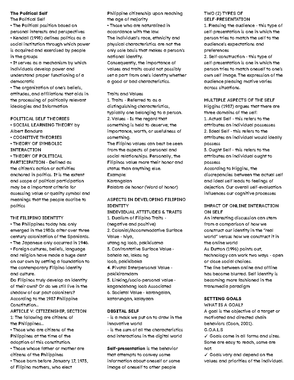 UNDS 111 Finals - The Political Self The Political Self The Political ...