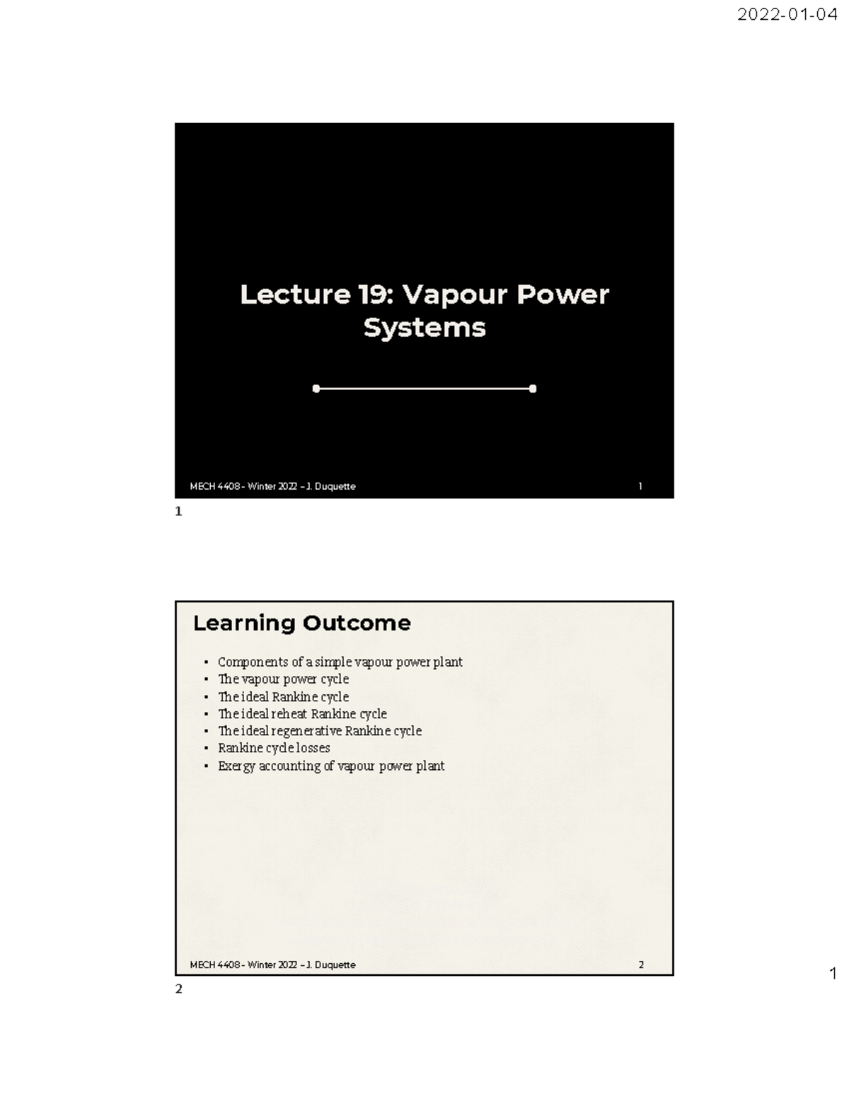 Module 4 Lecture 19 notes - 1 Lecture 19: Vapour Power Systems MECH ...