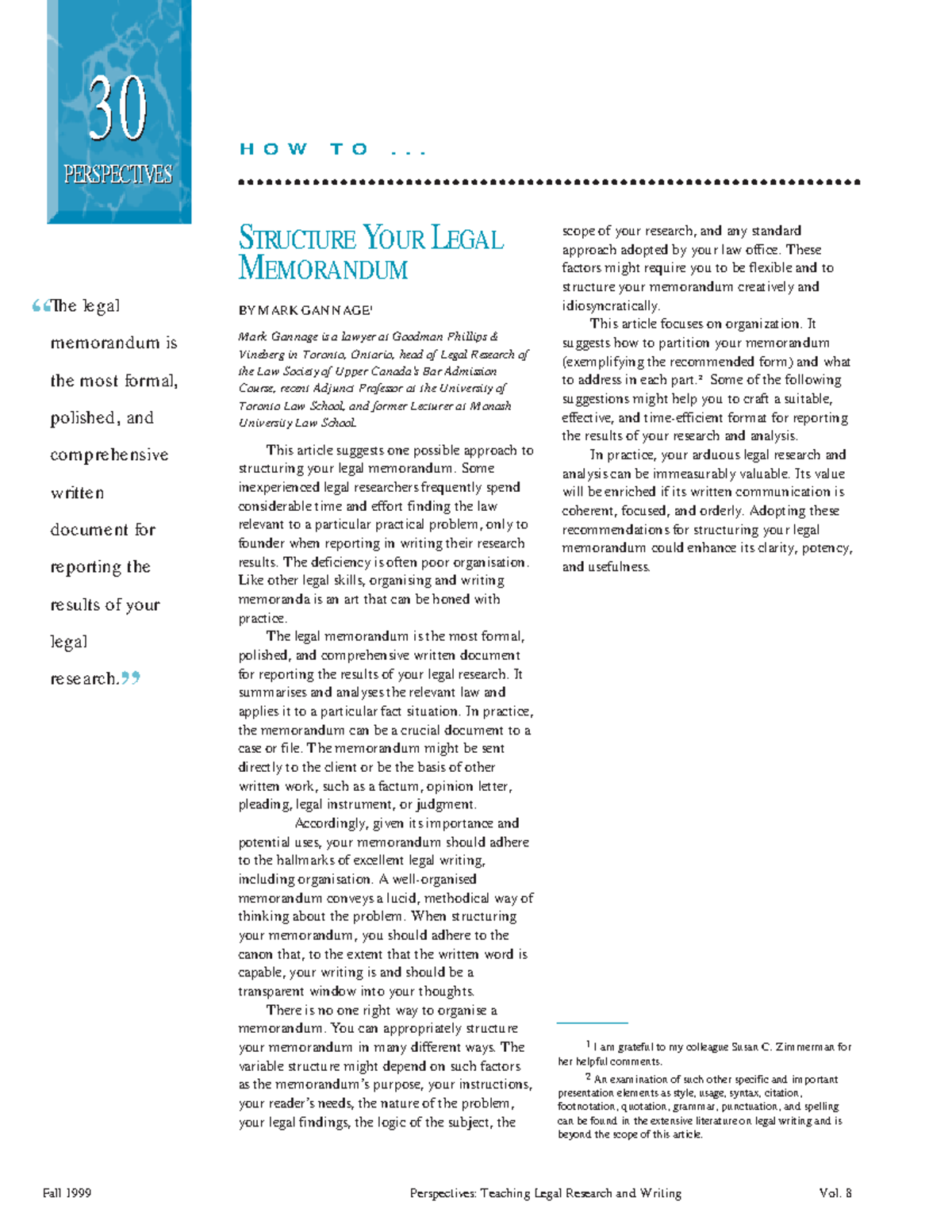 How to structure your legal memorandum - Fall 1999 Perspectives ...