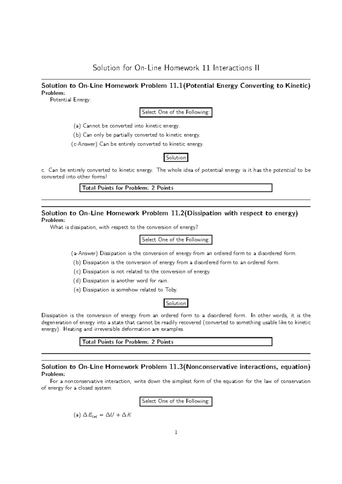11 Interactions - Online HW solution 11 - Solution for Homework 11 ...
