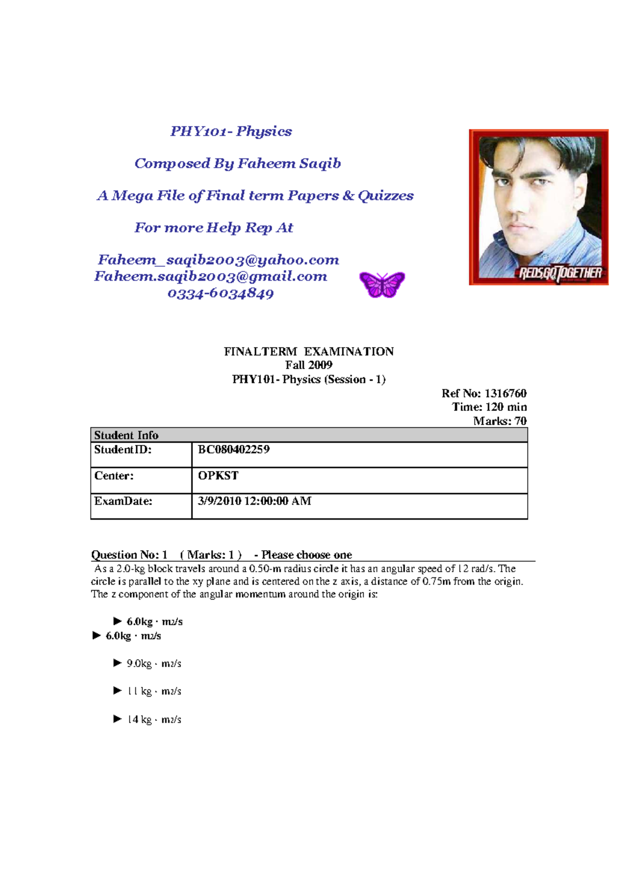 PHY101 Final Term Mega File Quizzes - - Studocu