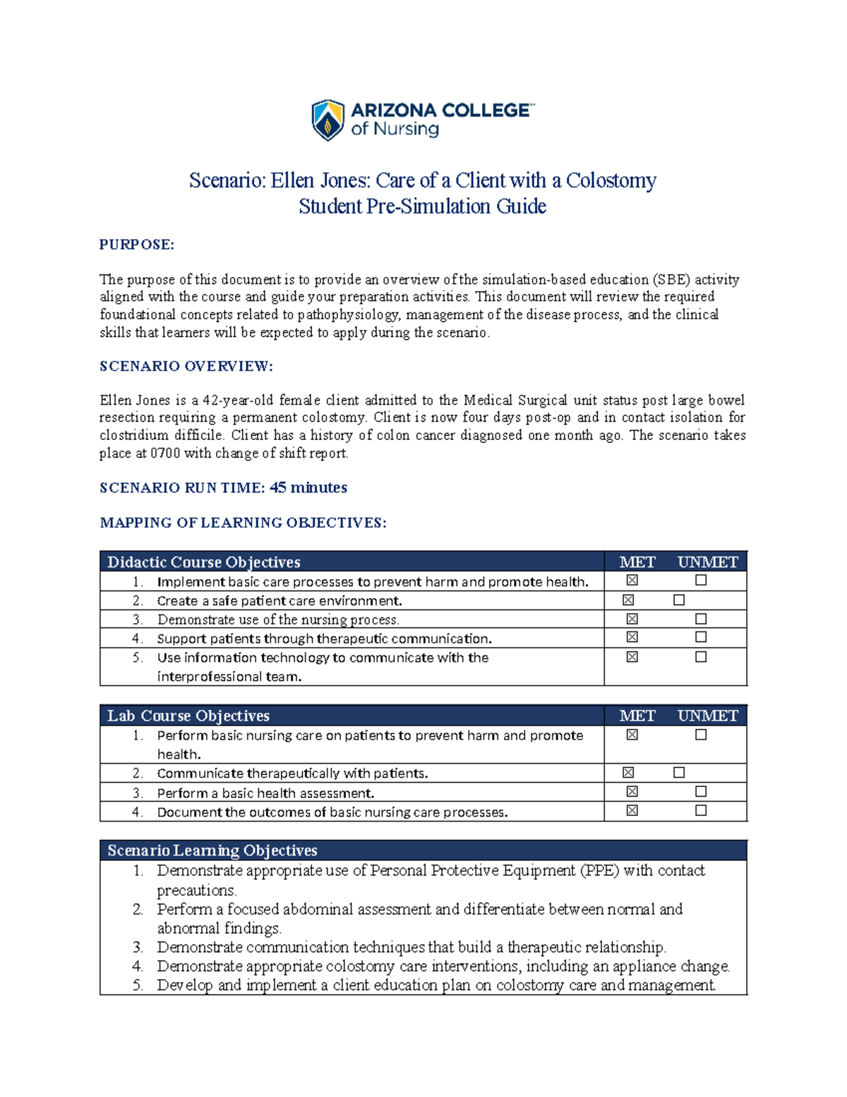 Ellen Jones Care of a Client with a Colostomy Student Pre-Simulation ...