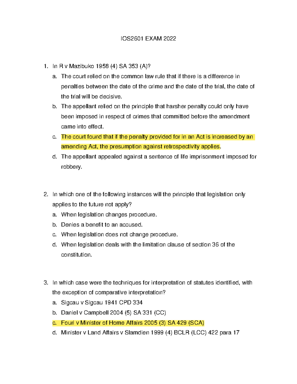 Mcq - exam questions and answers - IOS2601 EXAM 2022 In R v Mazibuko ...