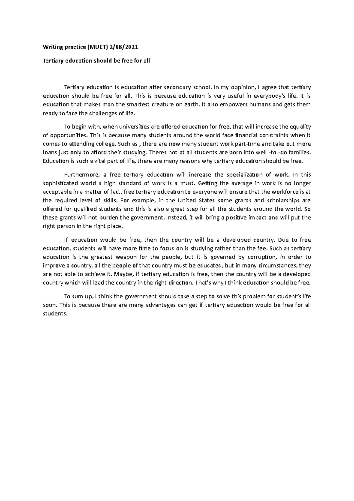 Muet - nothing - Writing practice (MUET) 2/08/ Tertiary education ...