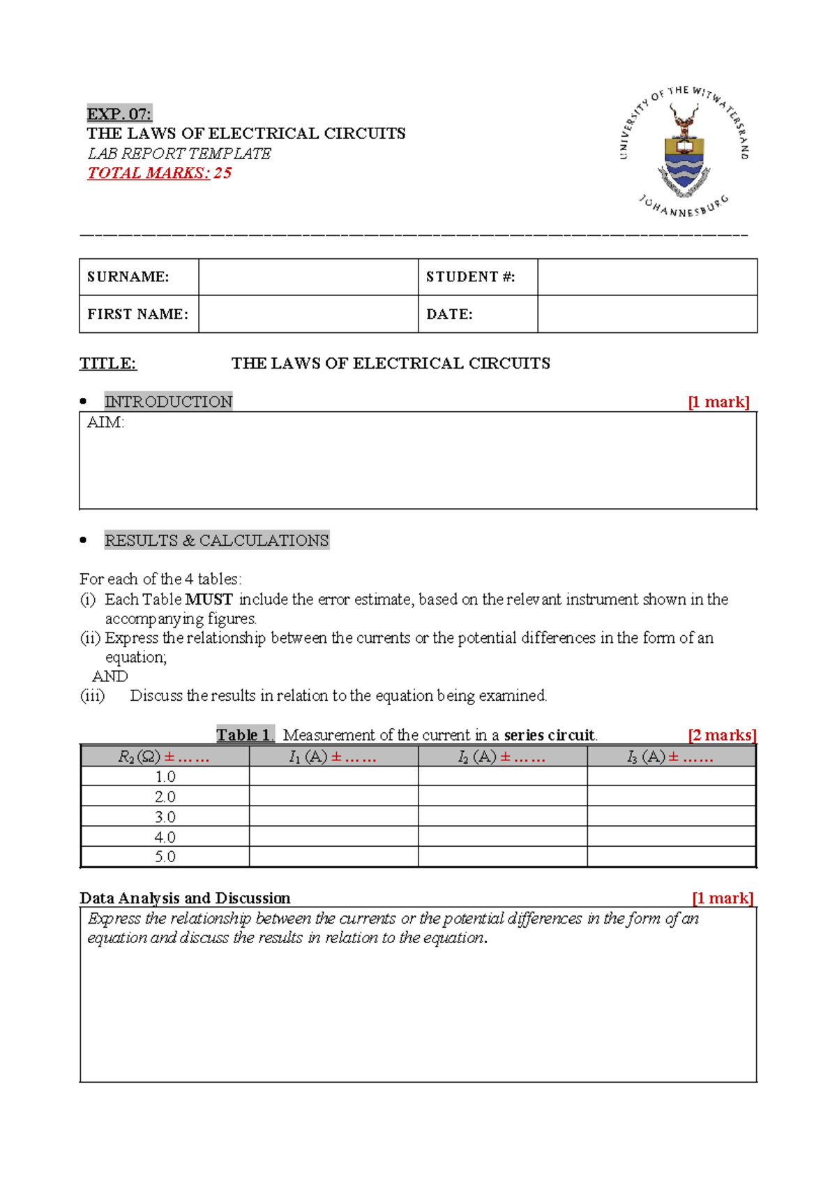 Exp07 - Electrical Circuits - Lab Report Template - EXP. 07: THE LAWS ...