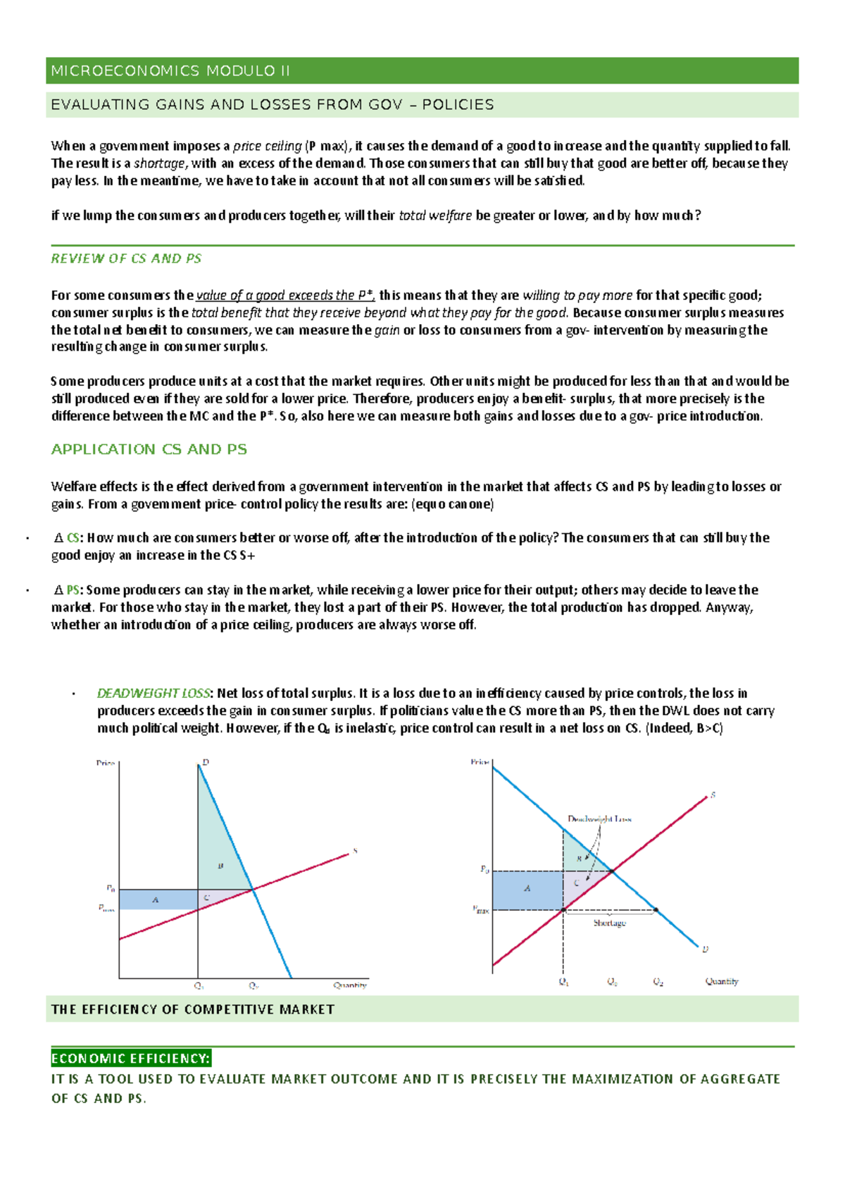 Micro 2 - MICROECONOMICS MODULO II EVALUATING GAINS AND LOSSES FROM GOV ...