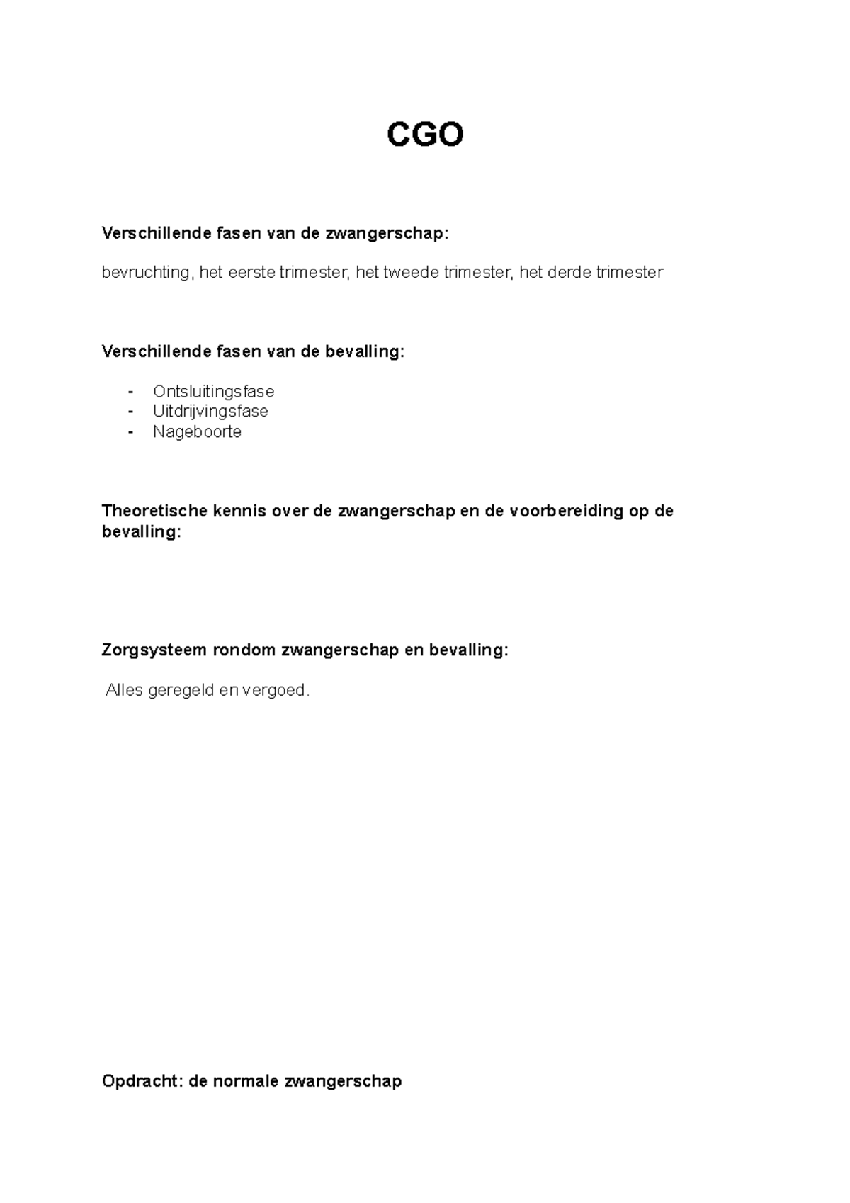 Cgo Uitgewerkt Leerjaar 1 Hbo V Cgo Verschillende Fasen Van De