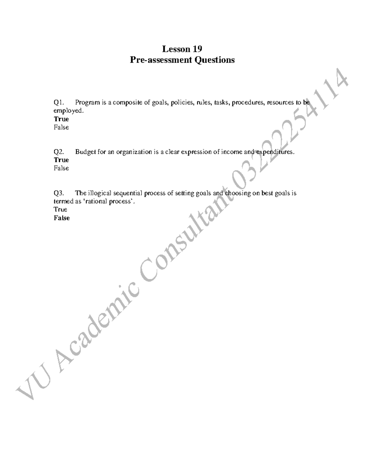 Mgt111 final term mcqs VU Academic Consultant - Pre-assessment ...