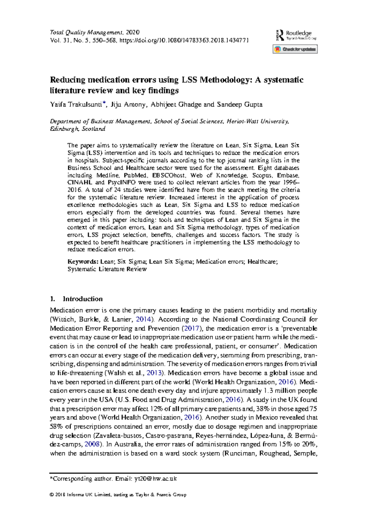 Med safety 3 - task 1 article - Reducing medication errors using LSS ...