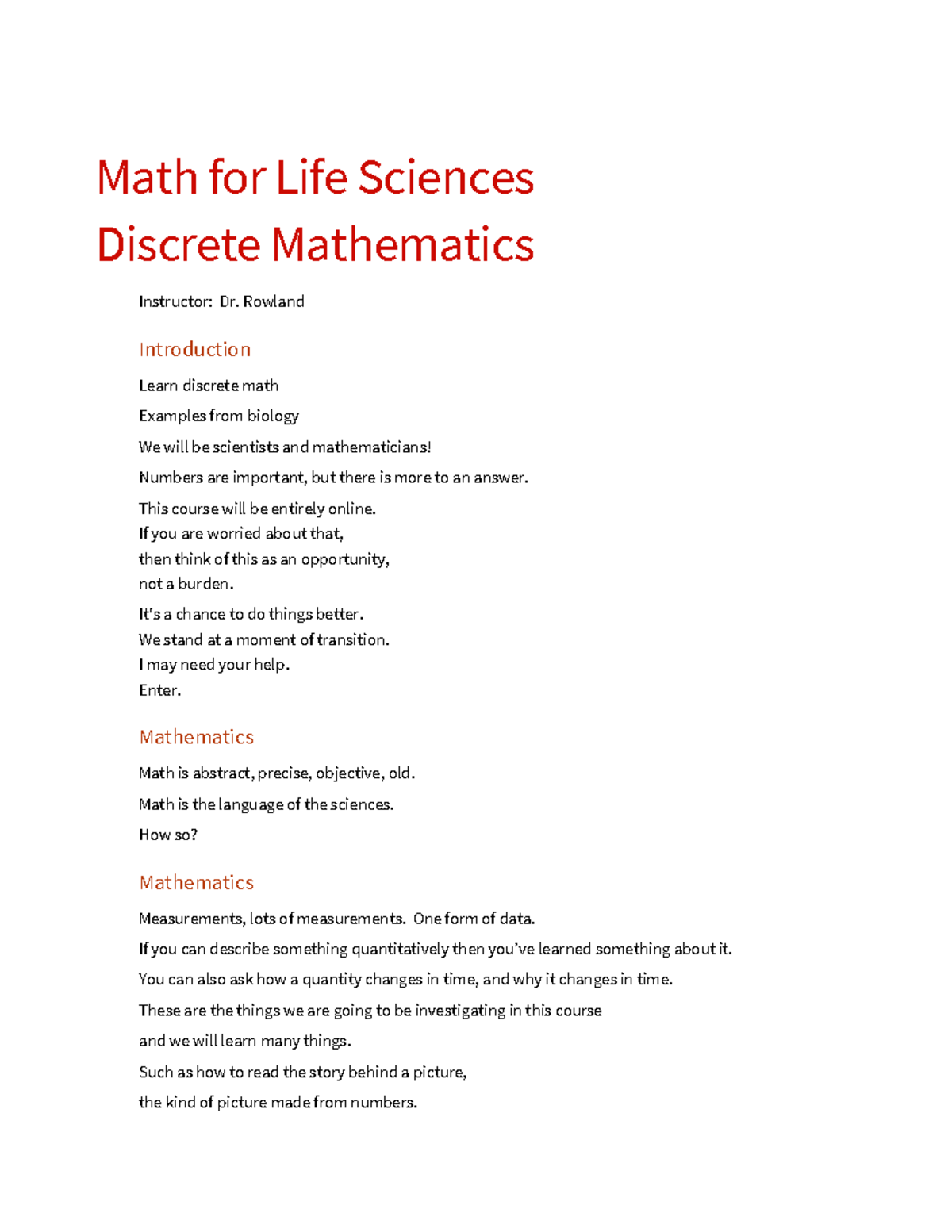 Math Lecture - Math for Life Sciences Discrete MathematicsInstructor ...
