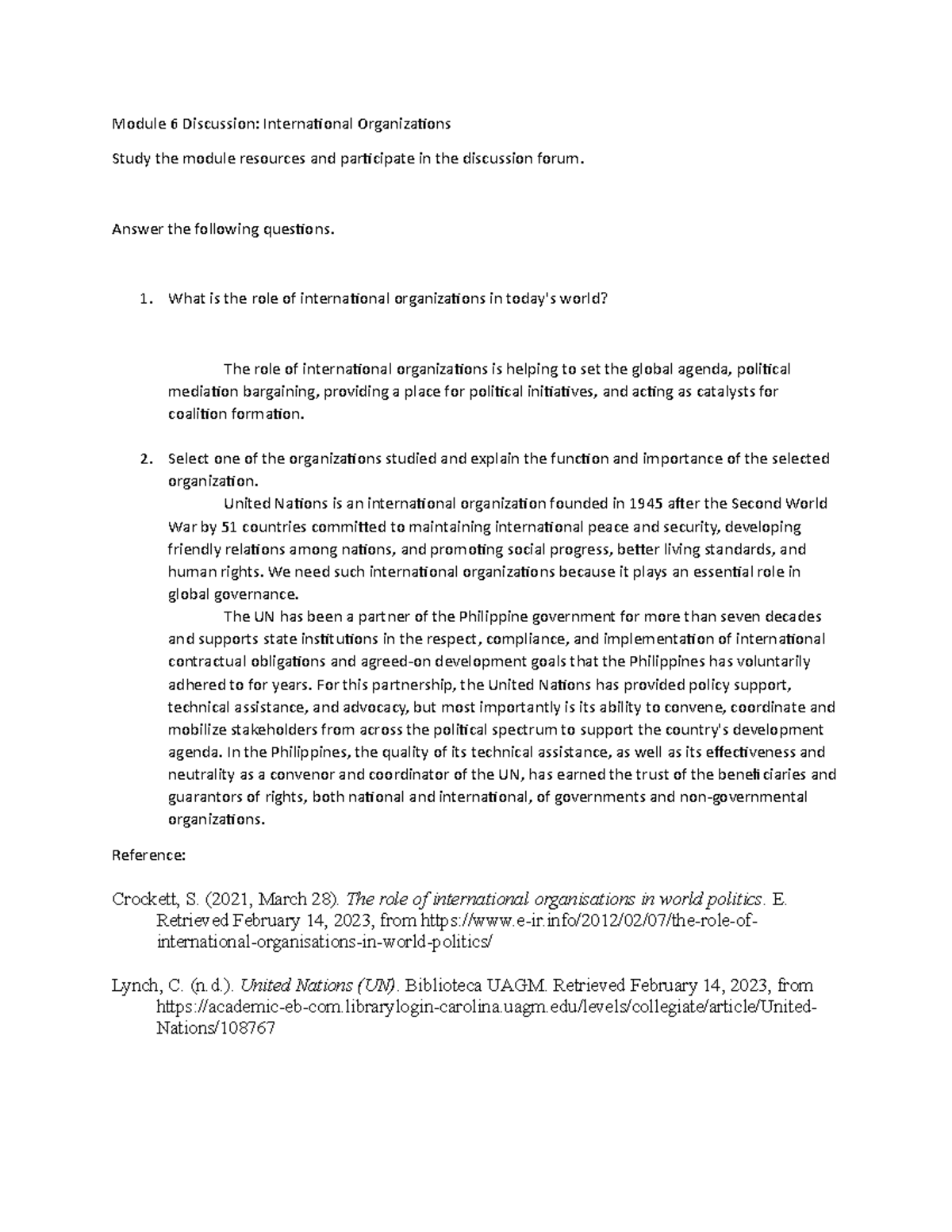 Module 6 Discussion - notes - Module 6 Discussion: International ...