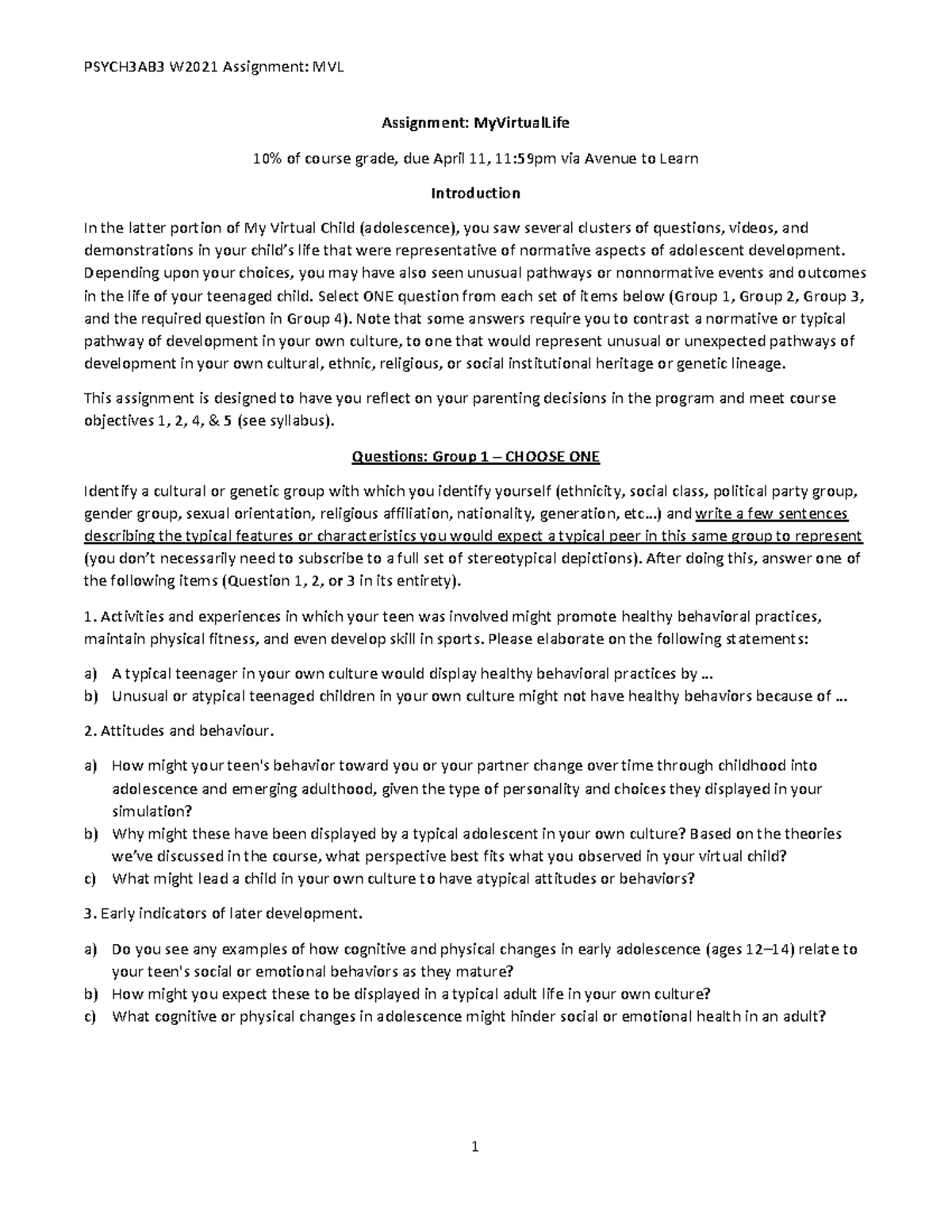 Assignment guideline for psych 3ab3 - PSYCH3AB3 W2021 Assignment: MVL 1 ...