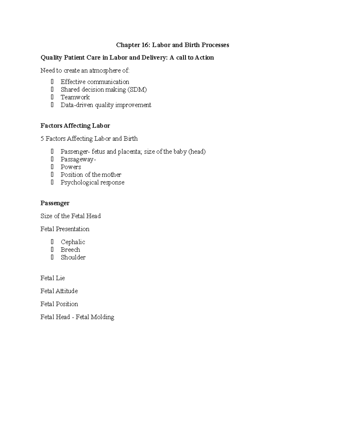 Note Guide Labor and Delivery spring 2020 - Chapter 16: Labor and Birth ...