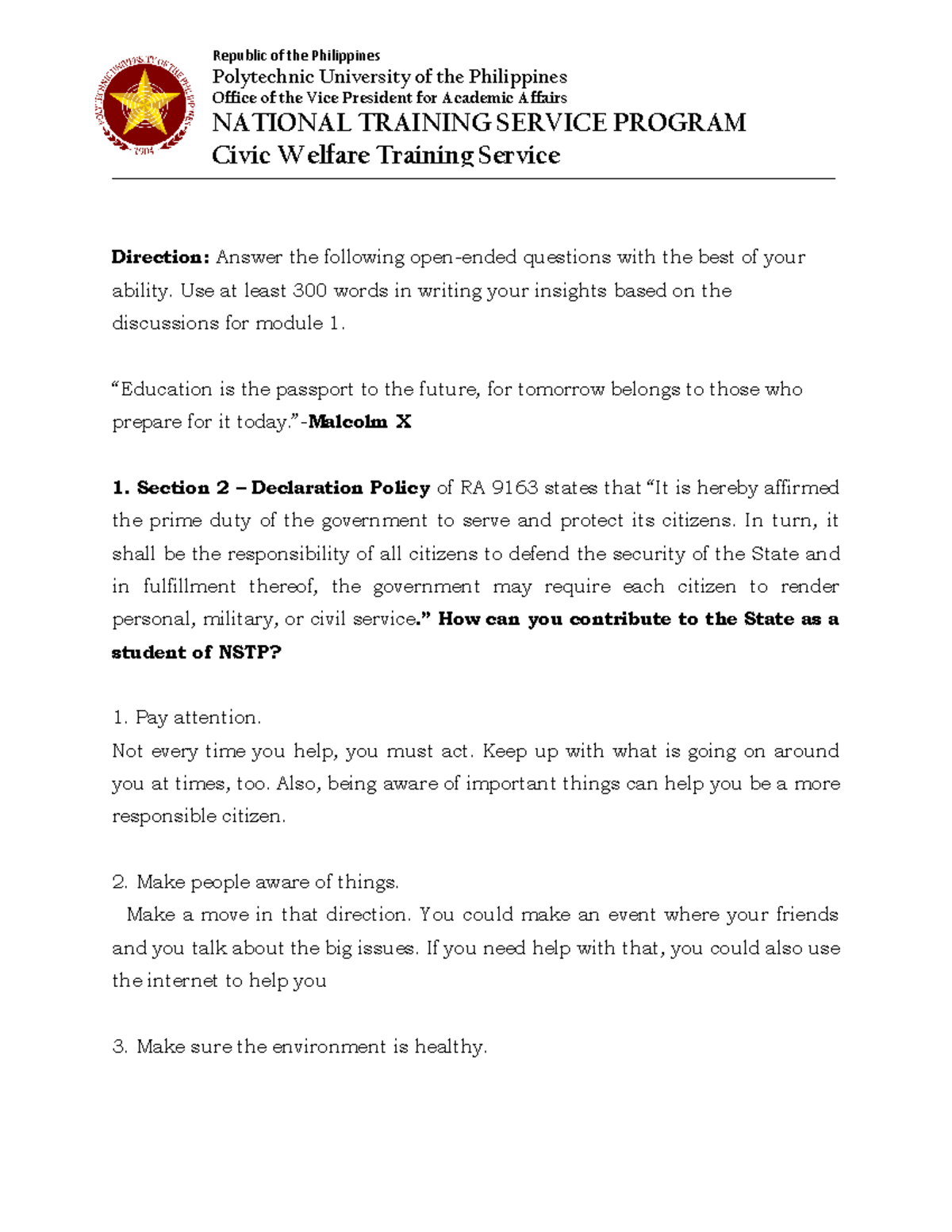 Module 1 Activity Learning can be helpful - Republic of the Philippines ...