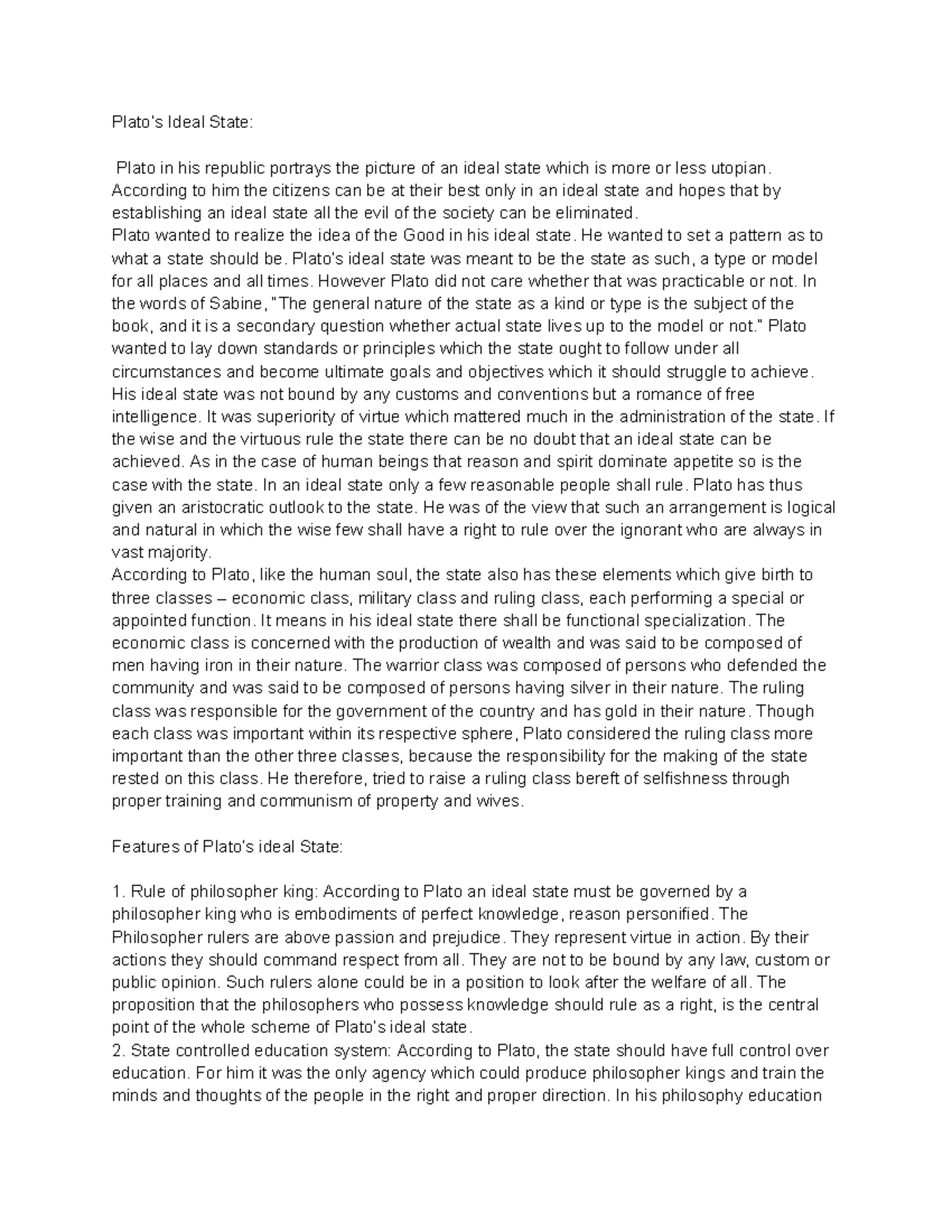 Plato’s Ideal State - Plato’s Ideal State: Plato in his republic ...