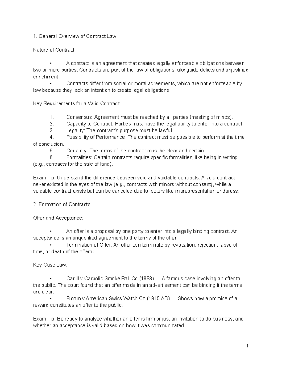 Law of Contract study - Notes I made as I studied - General Overview of ...