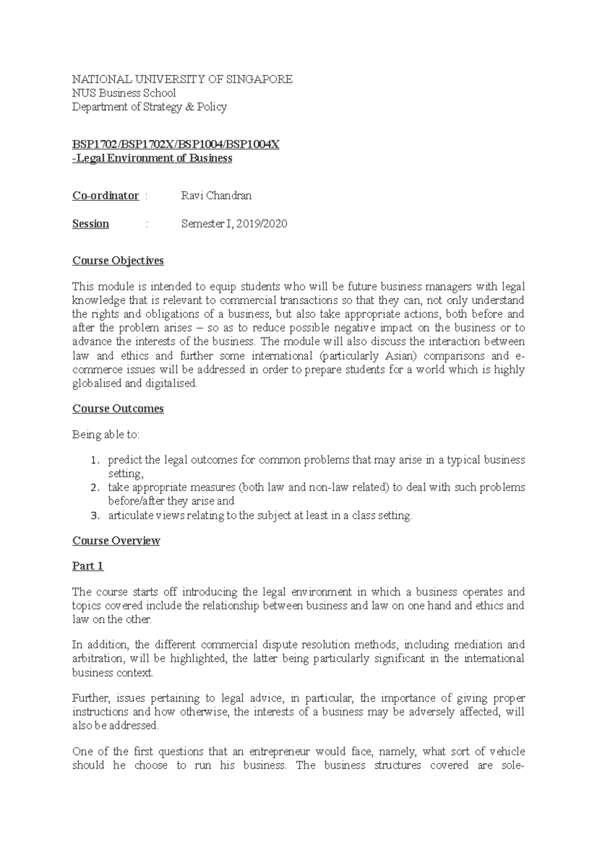 BSP1702 Module Outline - NATIONAL UNIVERSITY OF SINGAPORE NUS Business ...