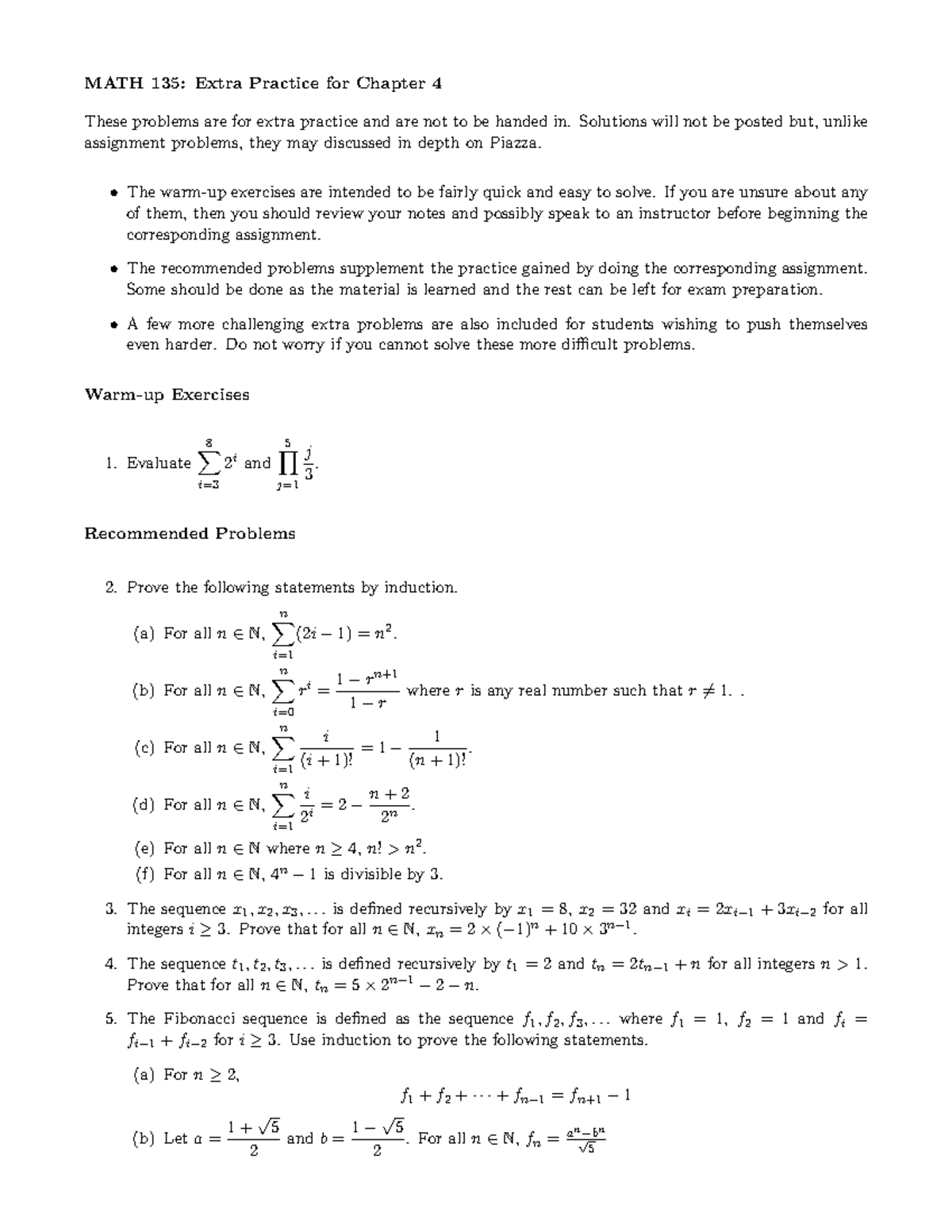 EP4 - Practice Problems - MATH 135: Extra Practice for Chapter 4 These problems are for extra ...