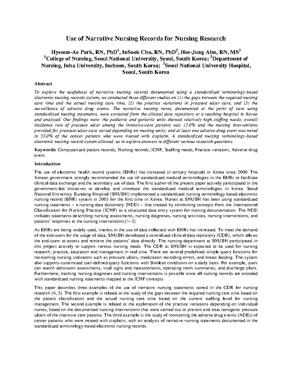 Use of narrative nursing records for nursing - The narrative nursing ...