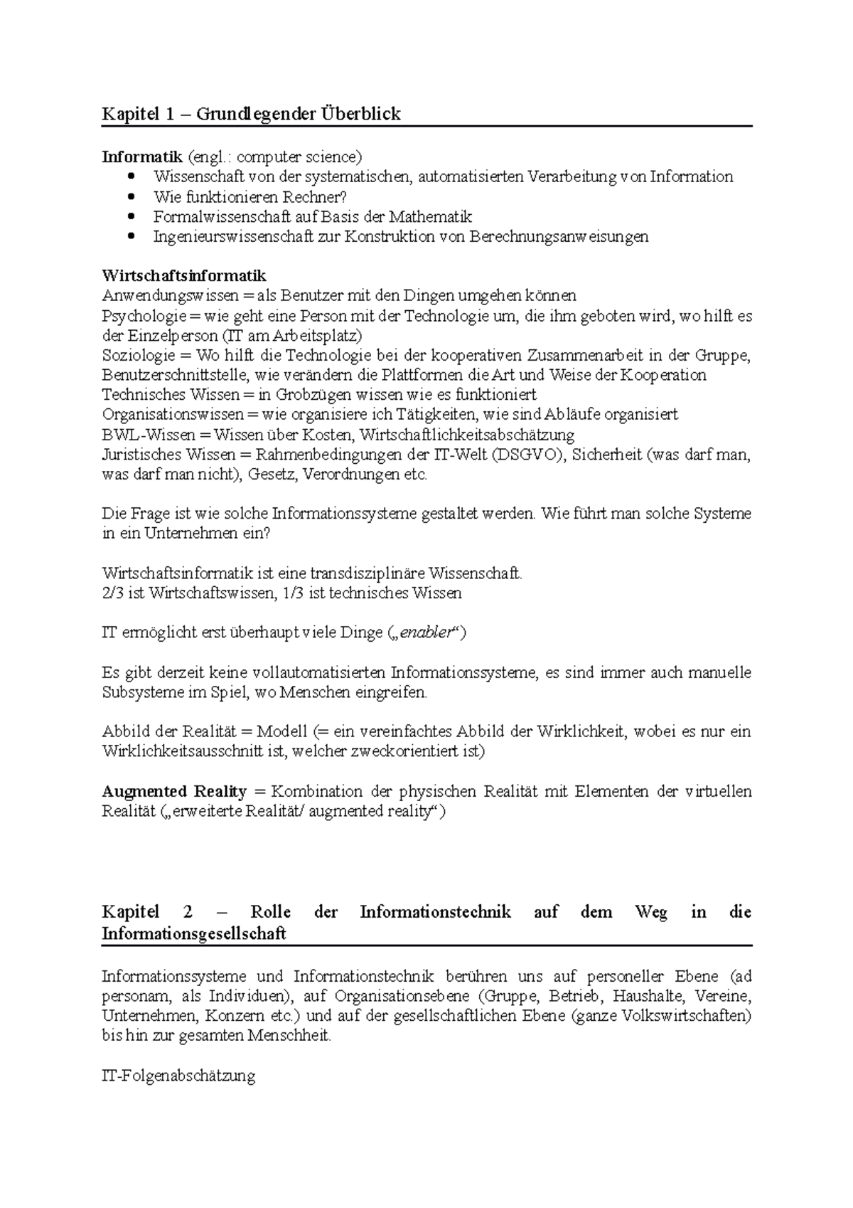 Betriebliche Informationssysteme I - Mitschrift - Kapitel 1 ...
