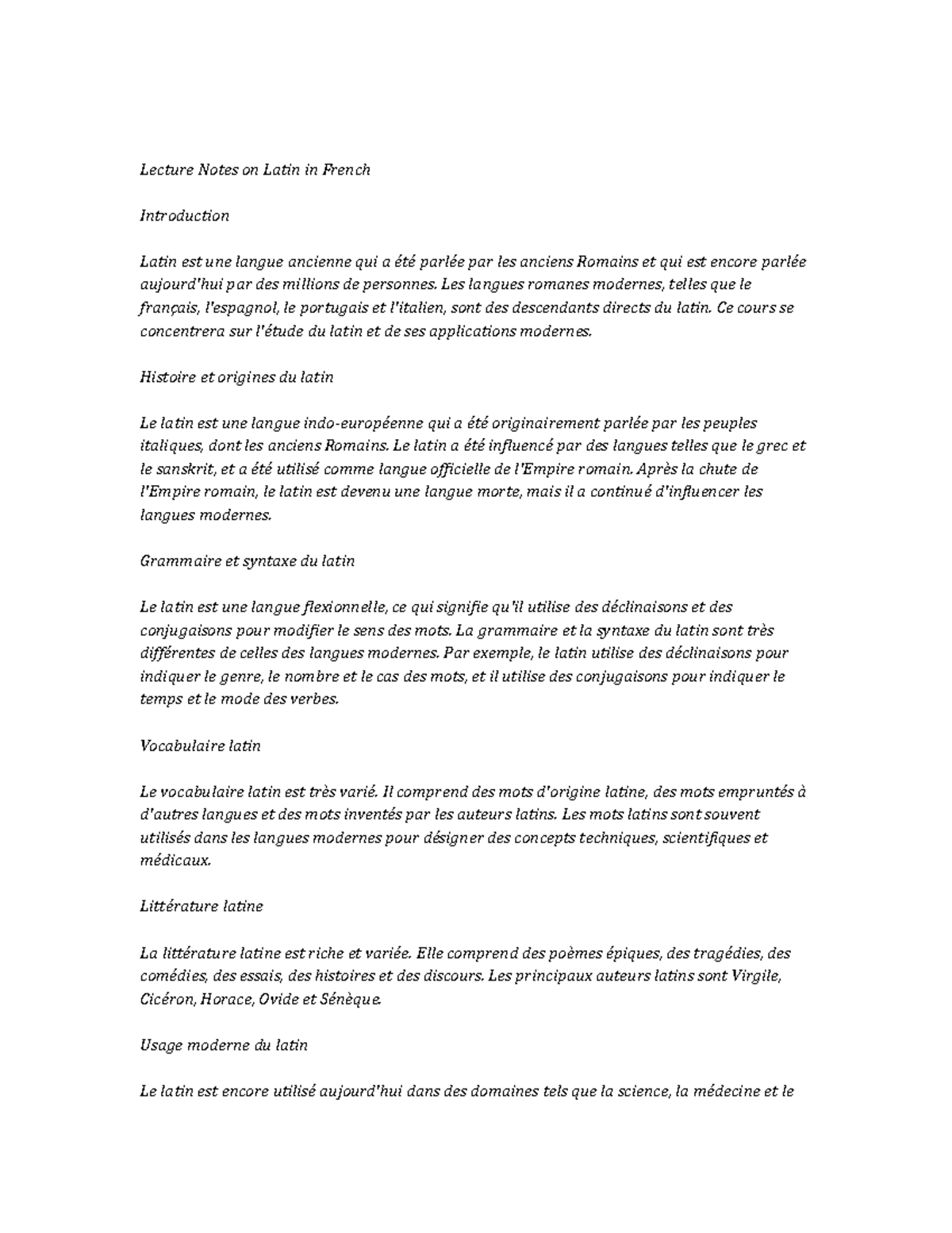 Latin Study Notes - Lecture Notes on Latin in French Introduction Latin ...