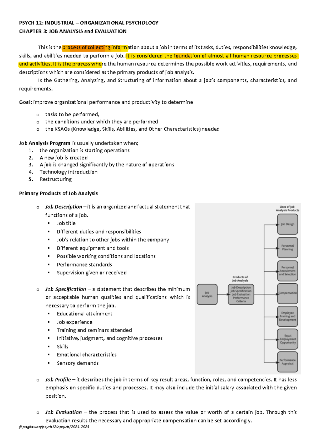 Chapter 3 Job Analysis and Evaluation - PSYCH 12: INDUSTRIAL ...