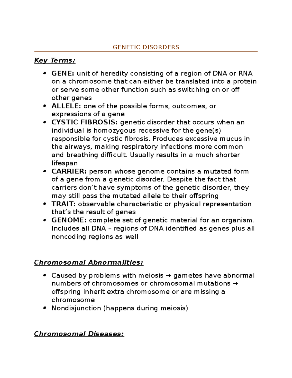 Genetic disorders F2021 - GENETIC DISORDERS Key Terms: GENE: unit of ...