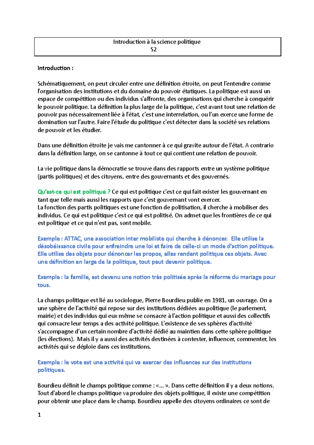 Introduction à la science politique semestre 2 - Droit - UPJV - Studocu