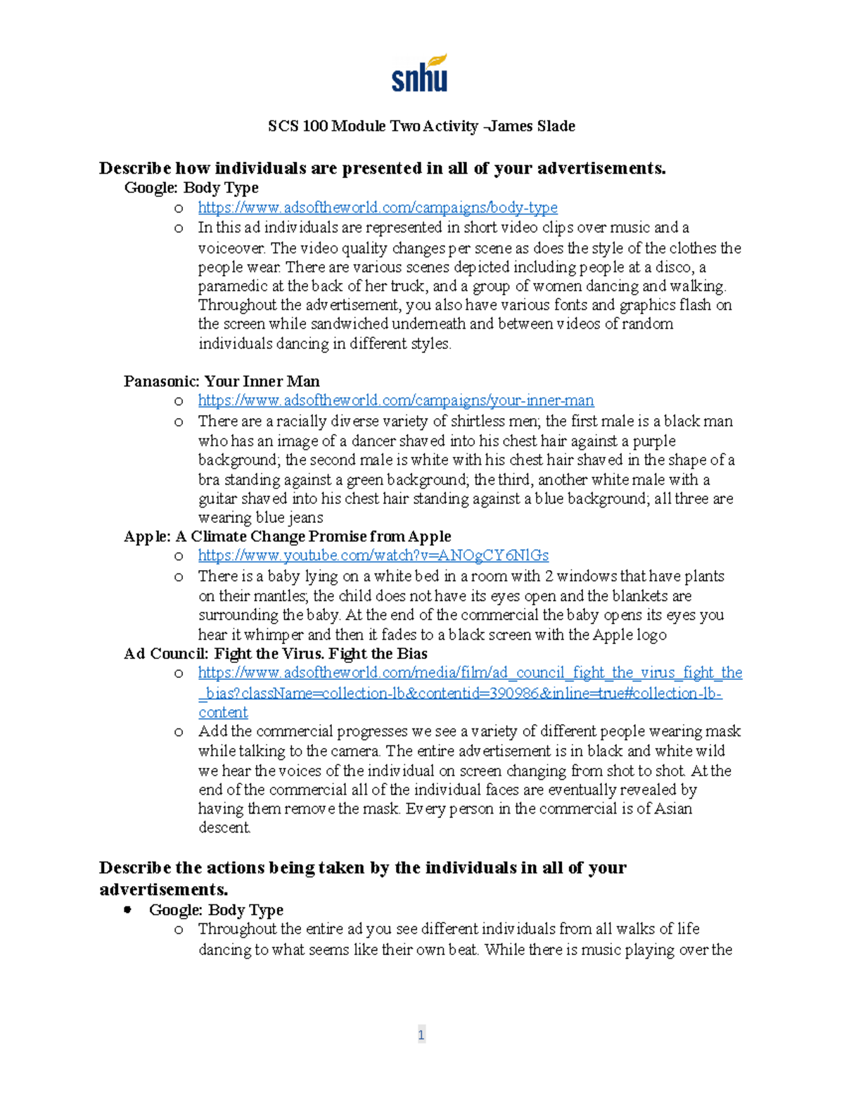 SCS 100 Module Two Activity Slade - SCS 100 Module Two Activity -James ...