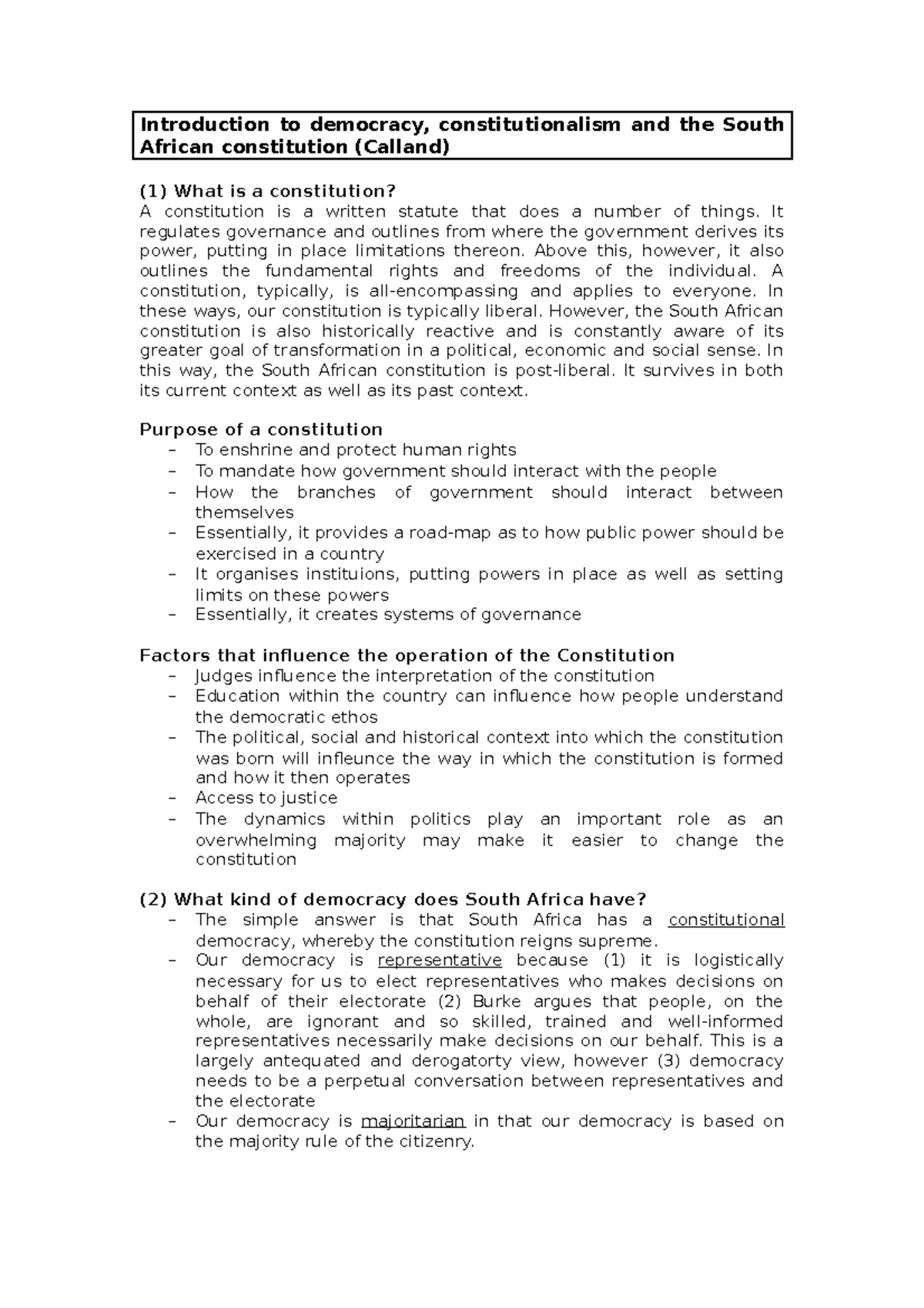 Intro to Con Law - Introduction to democracy, constitutionalism and the ...