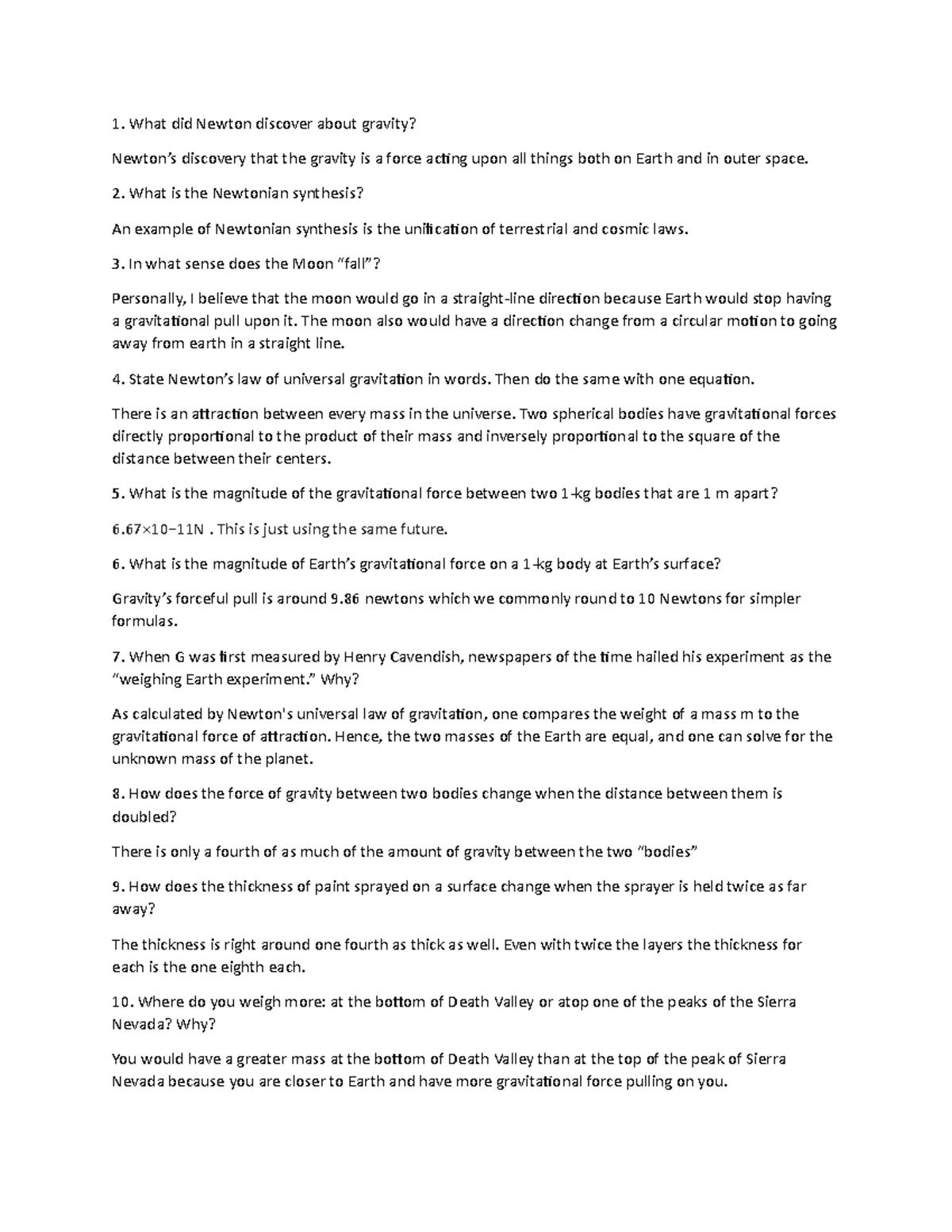 Chapter 9 HW - What did Newton discover about gravity? Newton’s ...