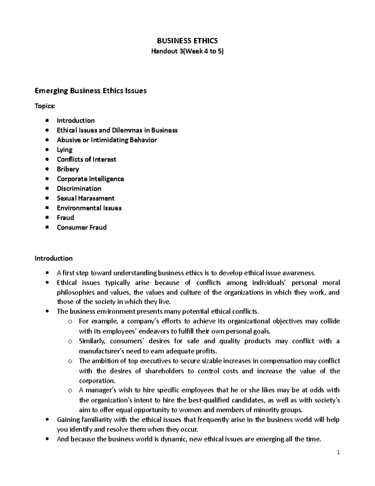 Business Ethics Learning Materials 3 - BUSINESS ETHICS Handout 3(Week 4 ...