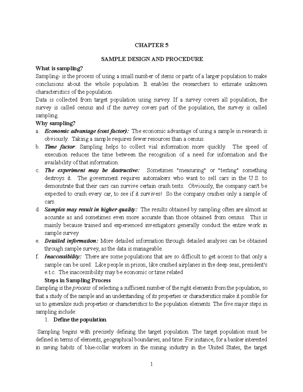 CH-5-sampling - USE - CHAPTER 5 SAMPLE DESIGN AND PROCEDURE What is ...