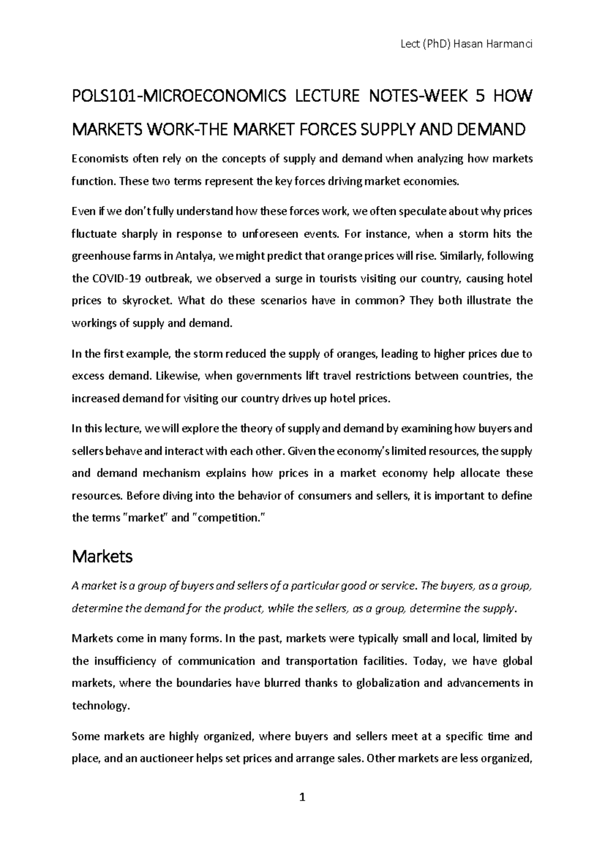 Weeknotes 5 - microeconomy - POLS101-MICROECONOMICS LECTURE NOTES-WEEK ...