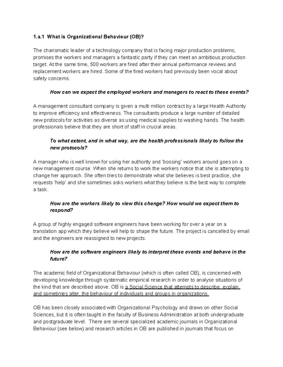 Weeks 1-4 Reading - Graham Rodwell - 1.a What is Organizational ...