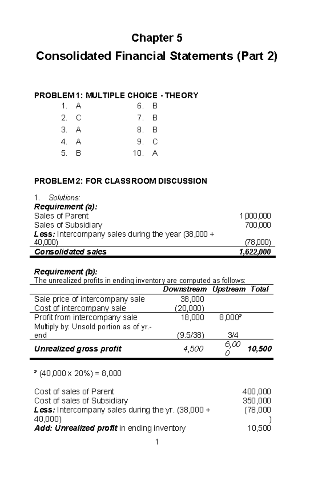 Solman CH - asd - Chapter 5 Consolidated Financial Statements (Part 2) PROBLEM 1: MULTIPLE ...