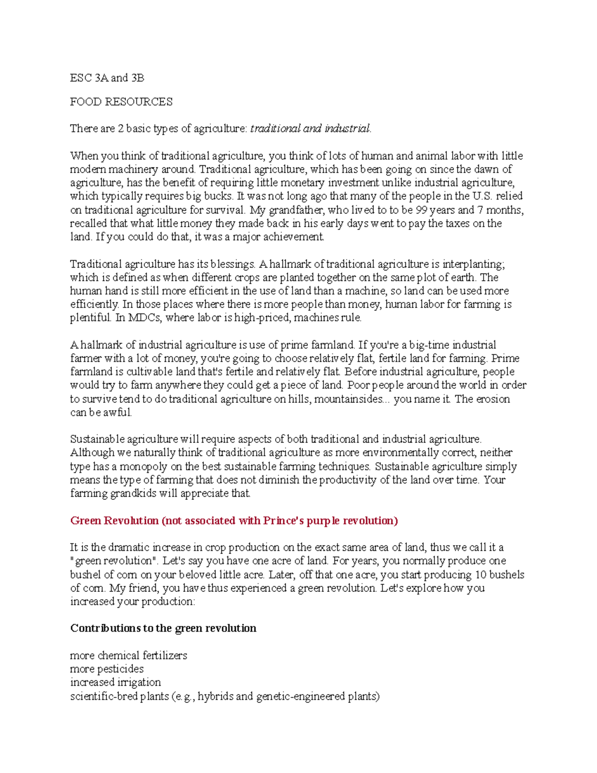 ESC 3A and 3B Notes - ESC 3A and 3B FOOD RESOURCES There are 2 basic ...